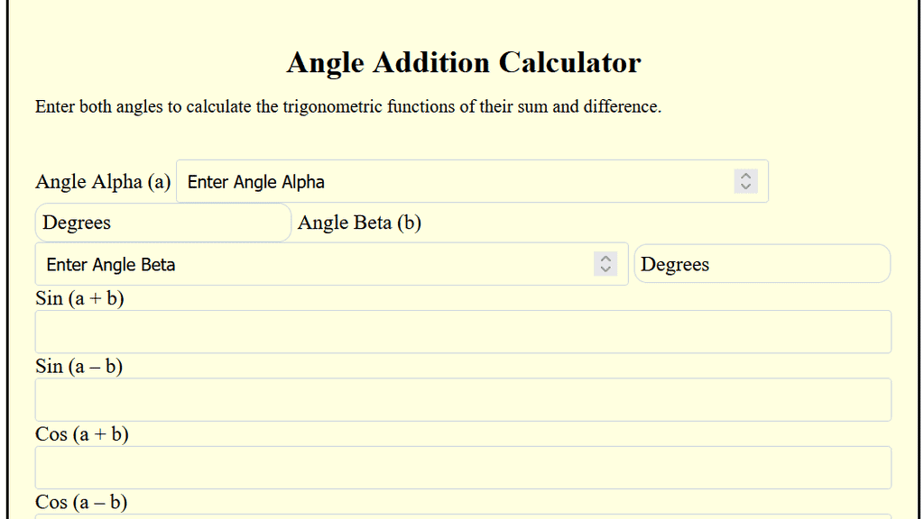Angle Addition Calculator - Area Calculators