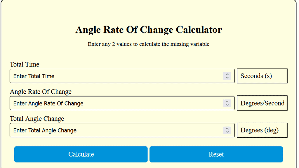 Angle Rate Of Change Calculator - Area Calculators