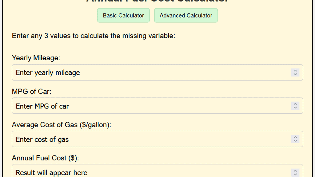 Annual Fuel Cost Calculator - Area Calculators