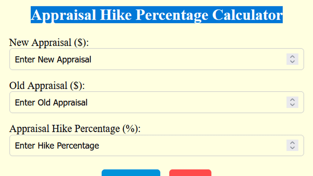 Appraisal Hike Percentage Calculator - Area Calculators