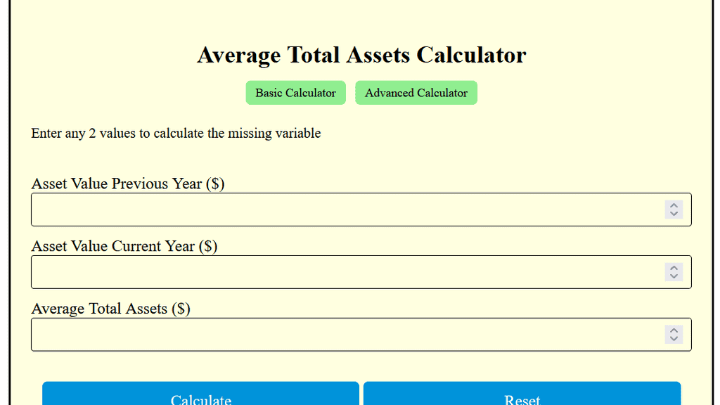 Average Total Assets Calculator - Area Calculators
