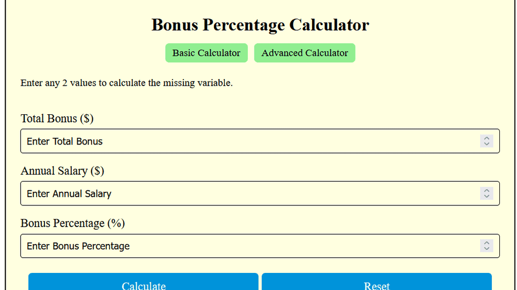 Bonus Percentage Calculator - Area Calculators