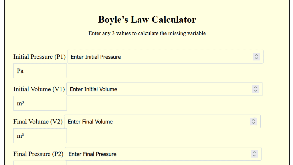Boyle’s law calculator - Area Calculators