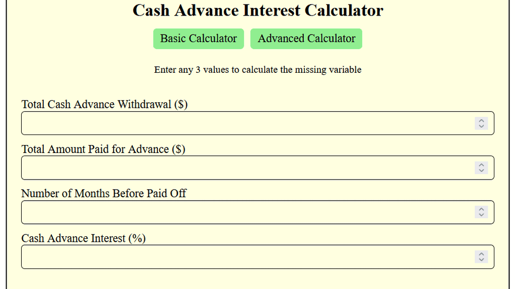 Cash Advance Interest Calculator - Area Calculators