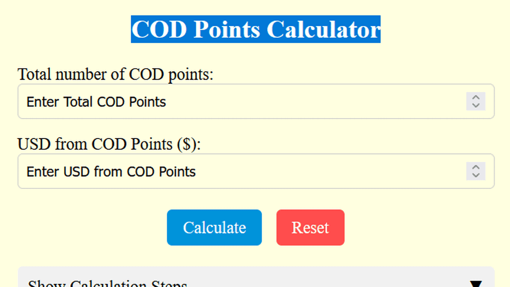 COD Points Calculator - Area Calculators