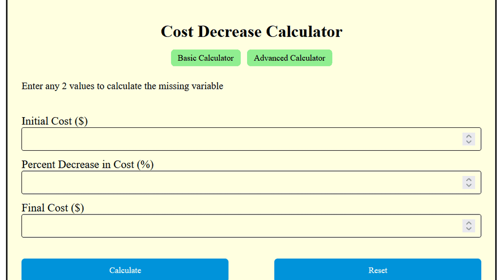 Cost Decrease Calculator - Area Calculators