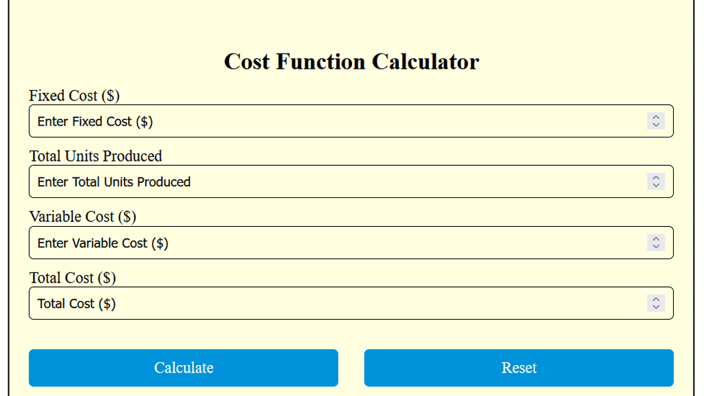 Cost Function Calculator - Area Calculators