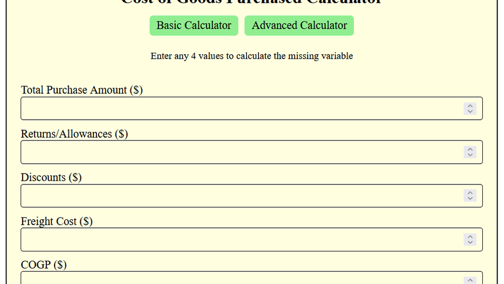 Cost of Goods Purchased Calculator - Area Calculators