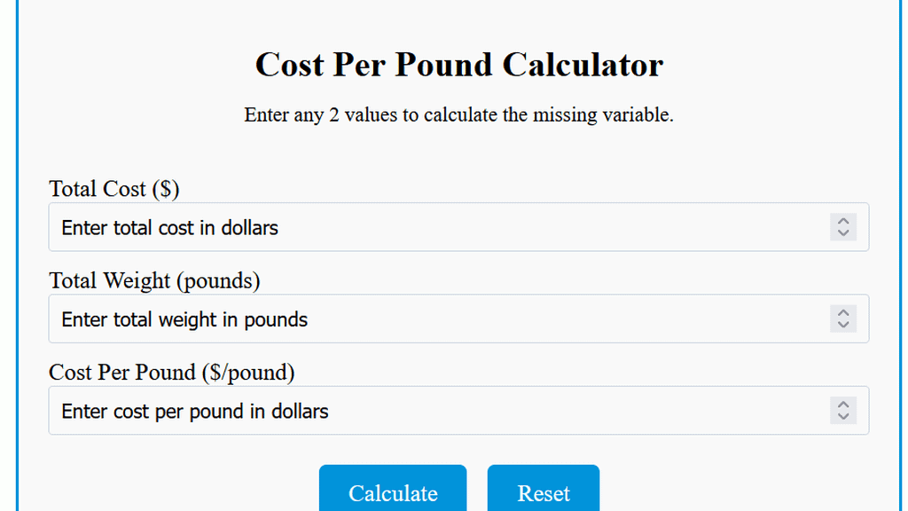 Cost Per Pound Calculator - Area Calculators