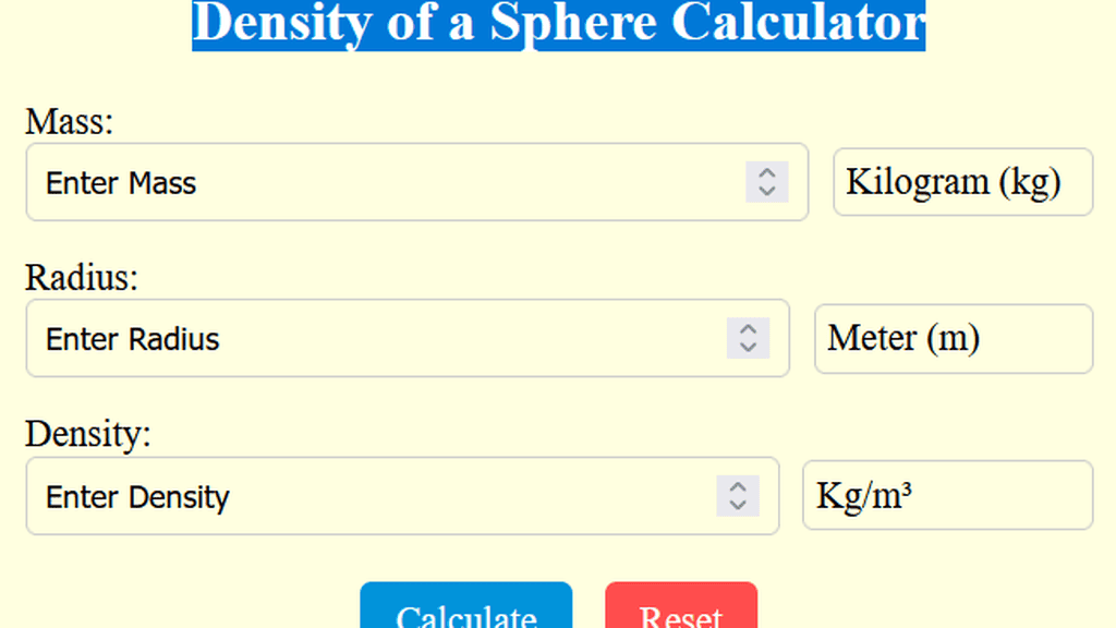 Density of a Sphere Calculator - Area Calculators