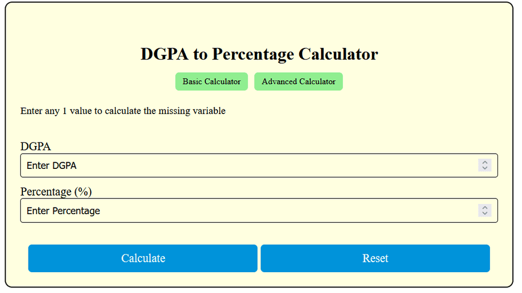 DGPA to Percentage Calculator - Area Calculators