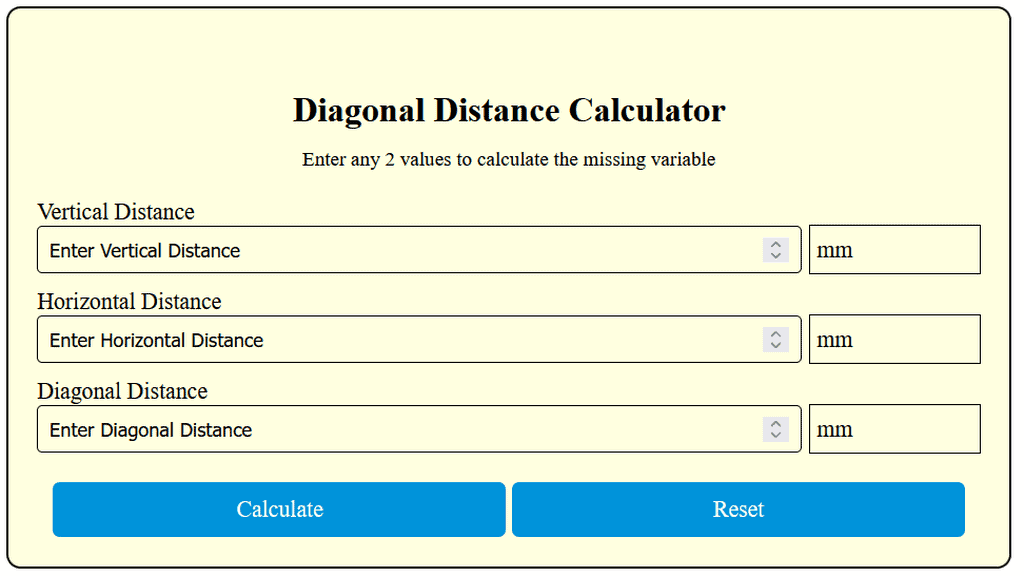 Diagonal Distance Calculator - Area Calculators