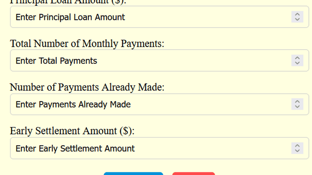 Early Settlement Calculator - Area Calculators