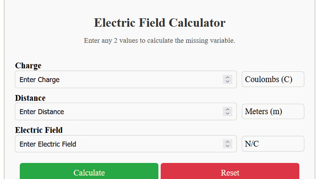 Electric Field Calculator - Area Calculators