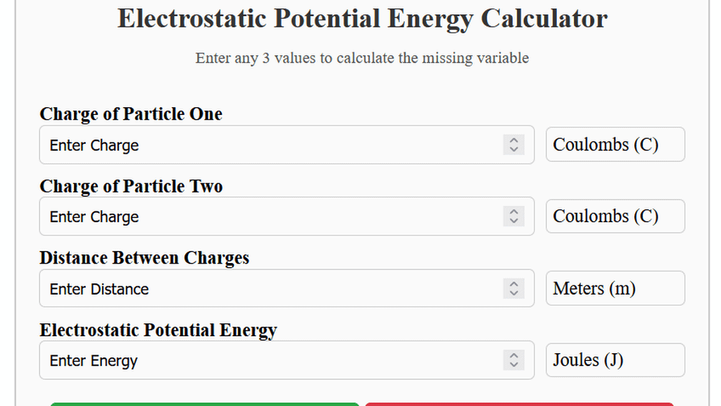 Electrostatic Potential Energy Calculator - Area Calculators
