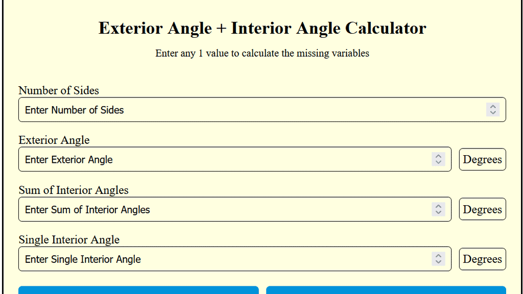 Exterior Angle Calculator + Interior Angle Calculator - Area Calculators