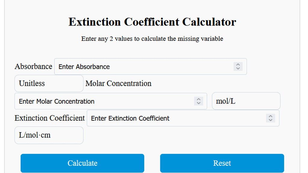 Extinction Coefficient Calculator Area Calculators