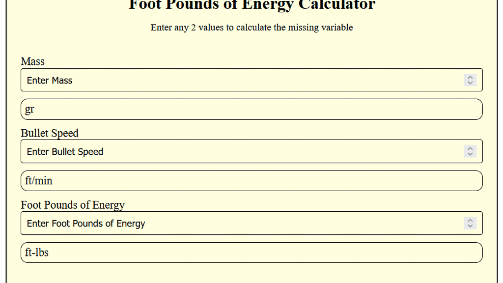 Foot Pounds of Energy Calculator - Area Calculators