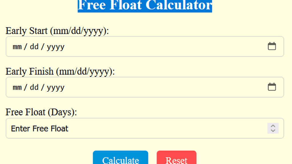 Free Float Calculator - Area Calculators