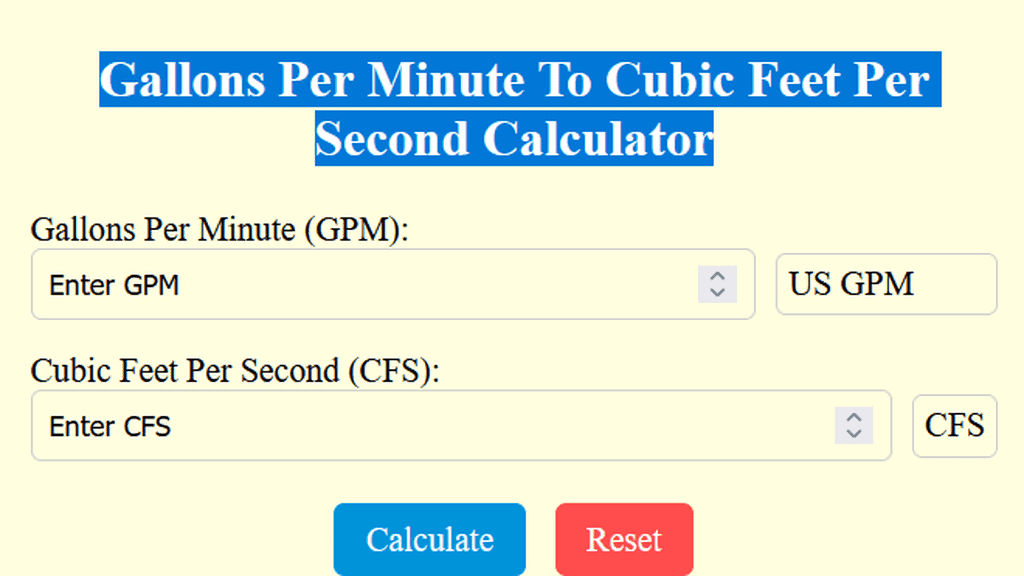 Gallons Per Minute To Cubic Feet Per Second Calculator [Gal/Min]
