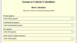 Calories to Grams Calculator - Area Calculators