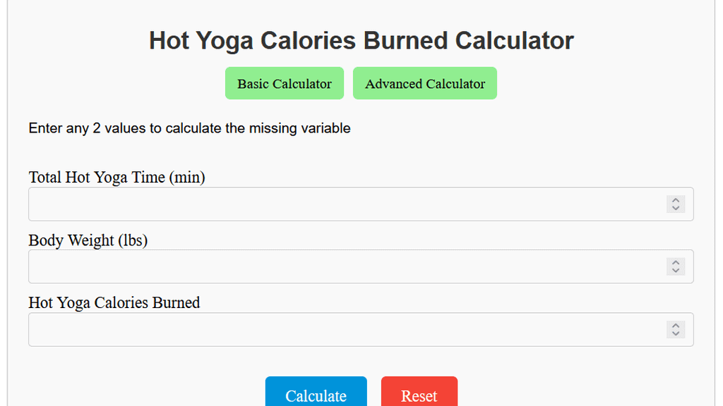 Hot Yoga Calories Burned Calculator - Area Calculators
