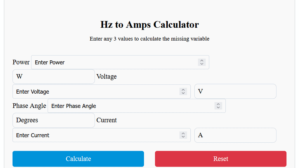 Hz To Amps Calculator [ Hertz to Amperes, Current Calculator ]