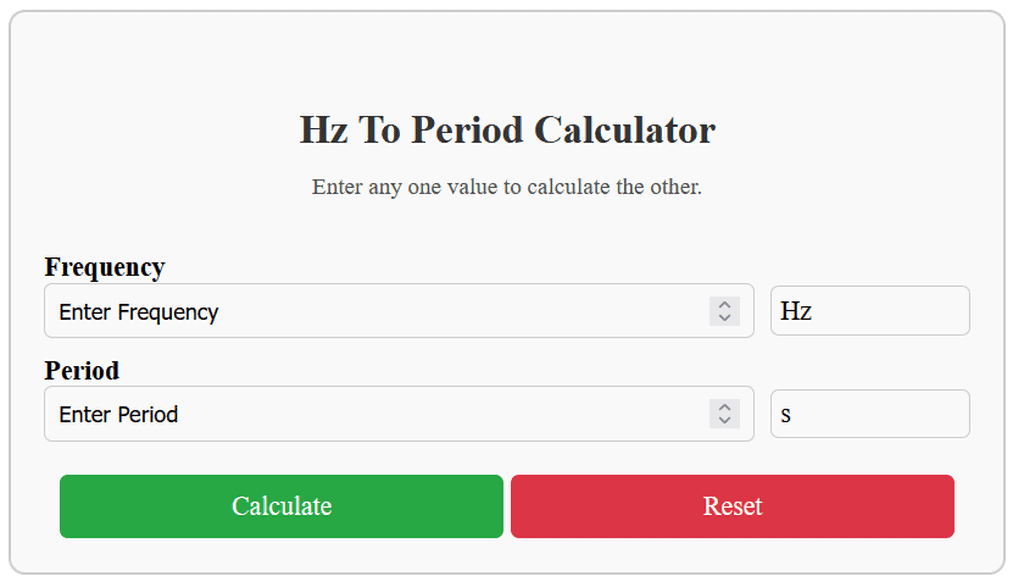 Hz To Period Calculator - Area Calculators