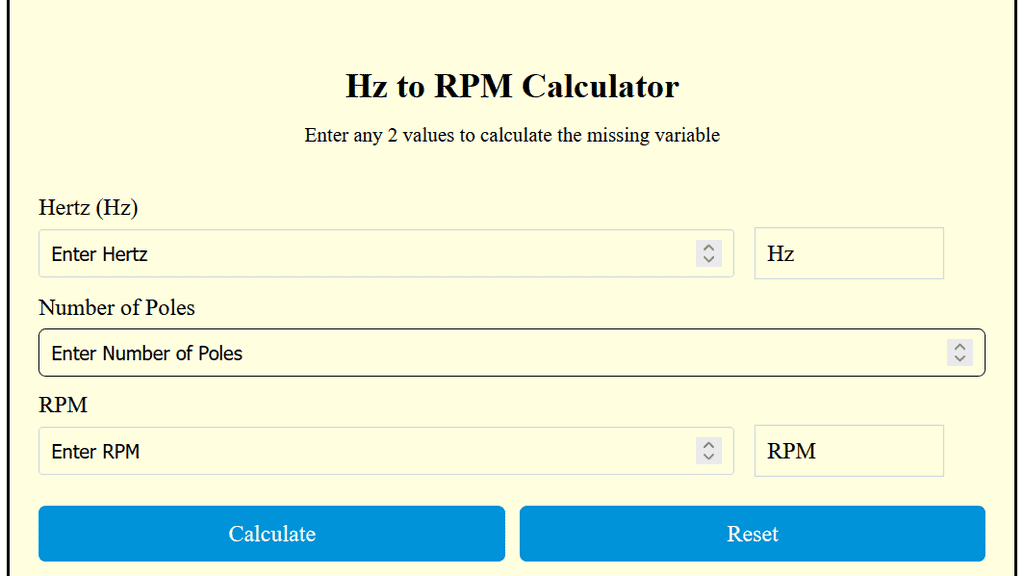 Hz to Rpm Calculator [Hertz To Revolutions Per Minute Conversion]
