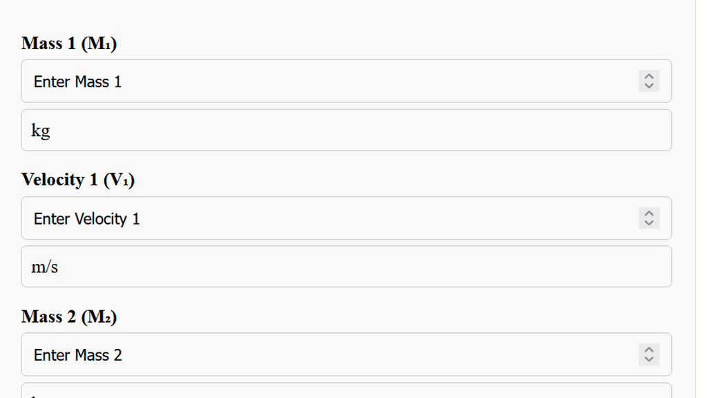 Inelastic Collision Velocity Calculator - Area Calculators