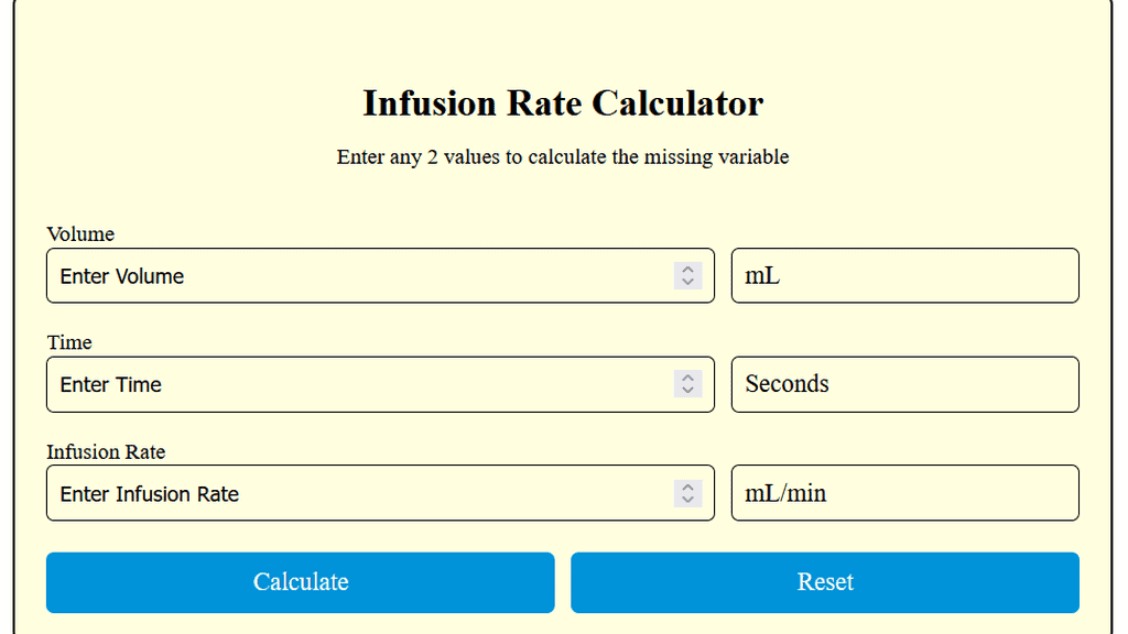 Infusion Rate Calculator - Area Calculators