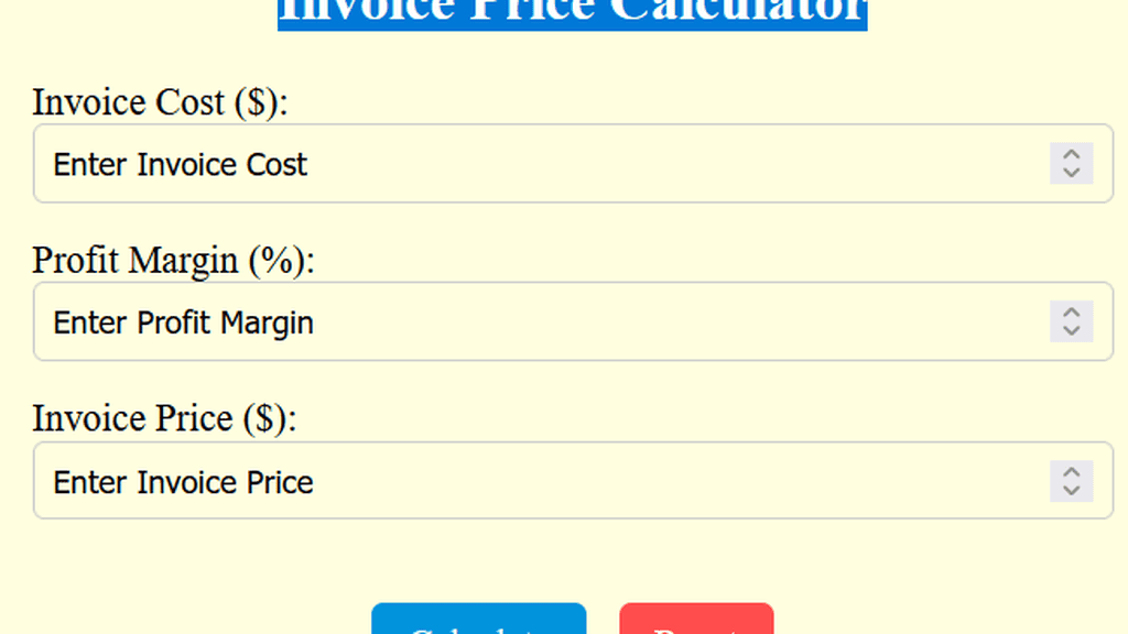 Invoice Price Calculator - Area Calculators