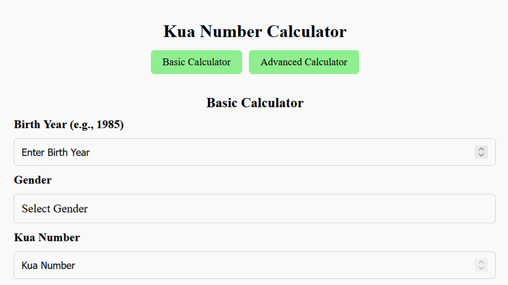 Kua Number Calculator - Area Calculators