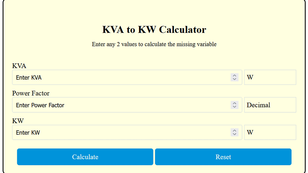 Kva To Kw Calculator [Kilovolt-amps to Kilowatt, Real, Apparent ]