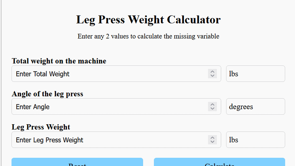 Leg Press Weight Calculator - Area Calculators