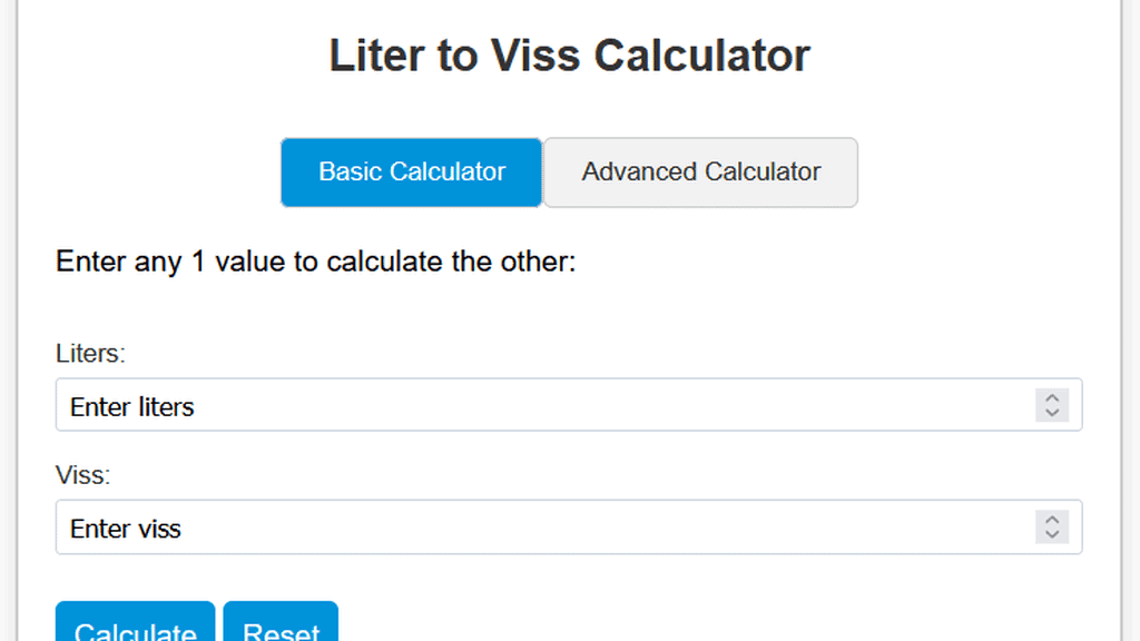 Liter To Viss Calculator - Area Calculators