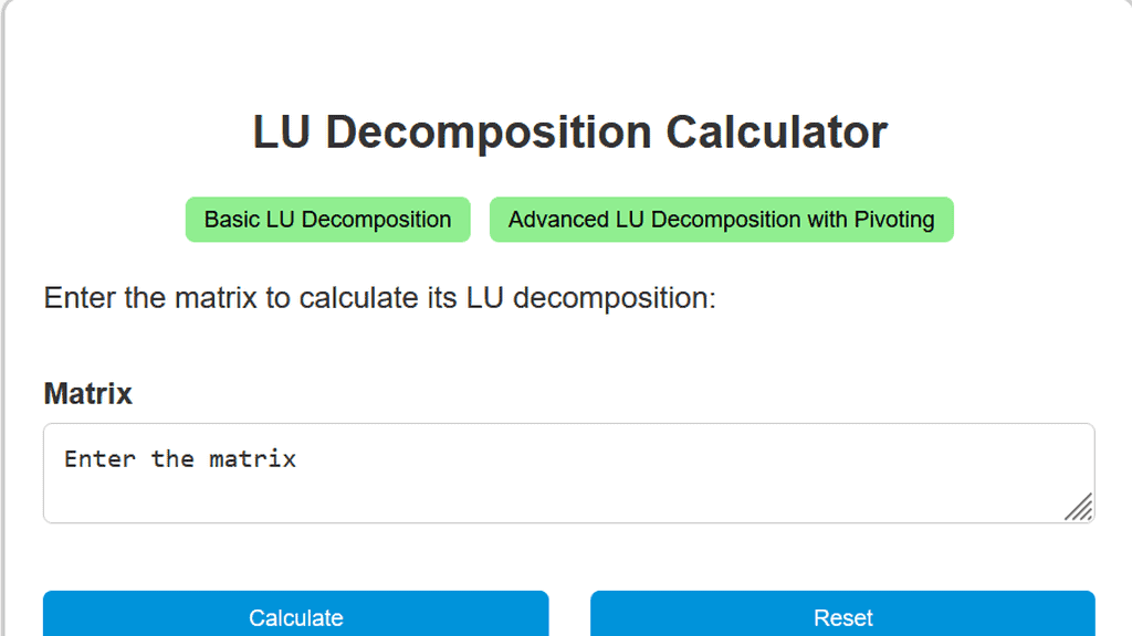 Lu Decomposition Calculator - Area Calculators