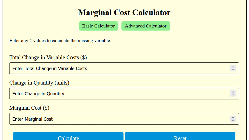 Marginal Cost Calculator - Area Calculators