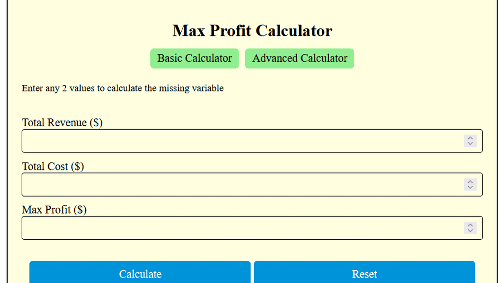 Max Profit Calculator - Area Calculators