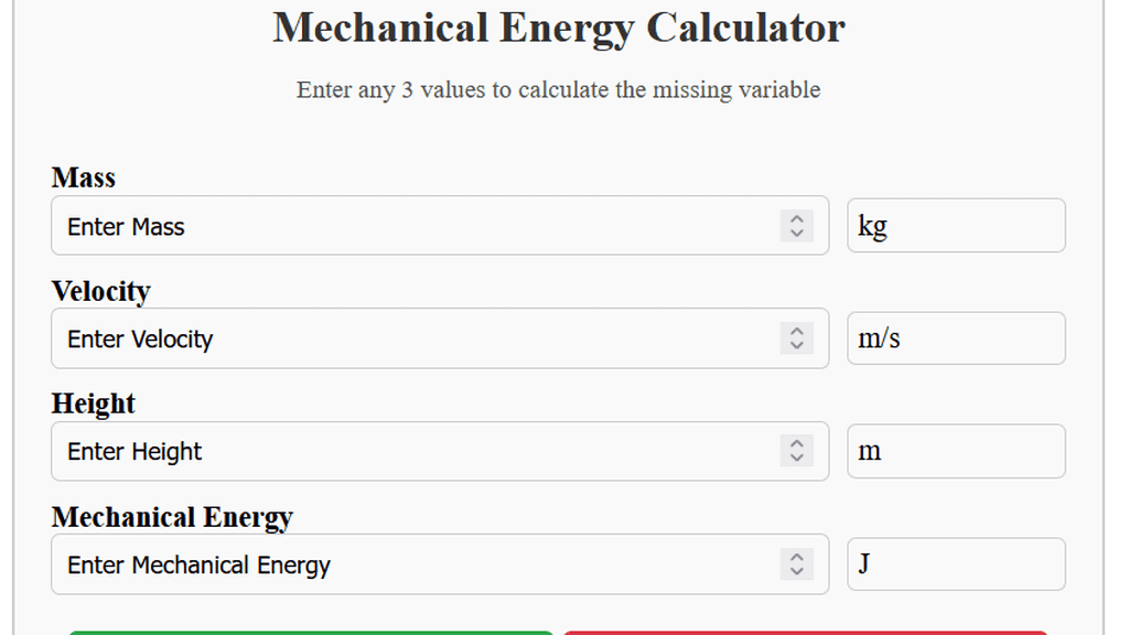Mechanical Energy Calculator - Area Calculators