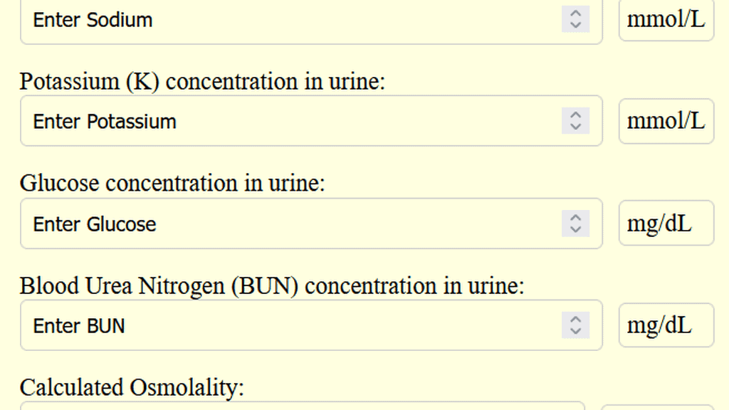 Osmolality Urine Calculator [Osmolality Or Osmolarity Estimator]