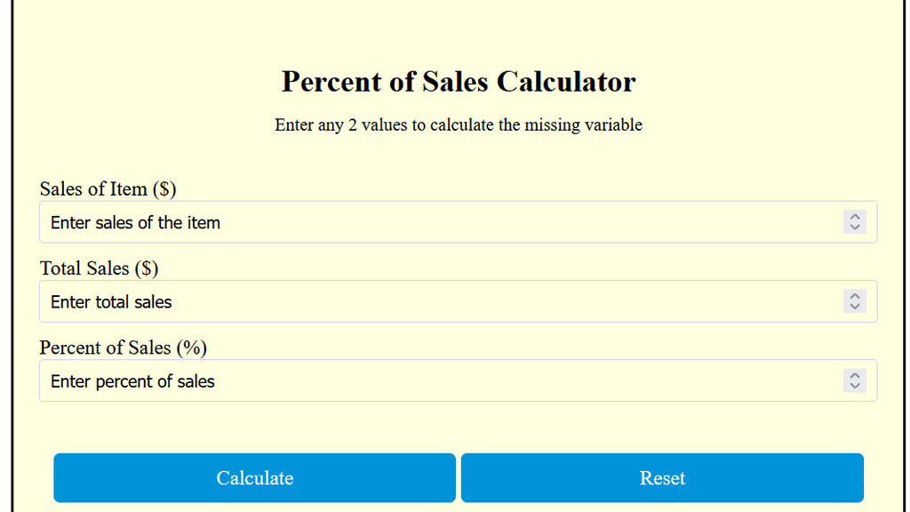 Percent of Sales Calculator - Area Calculators