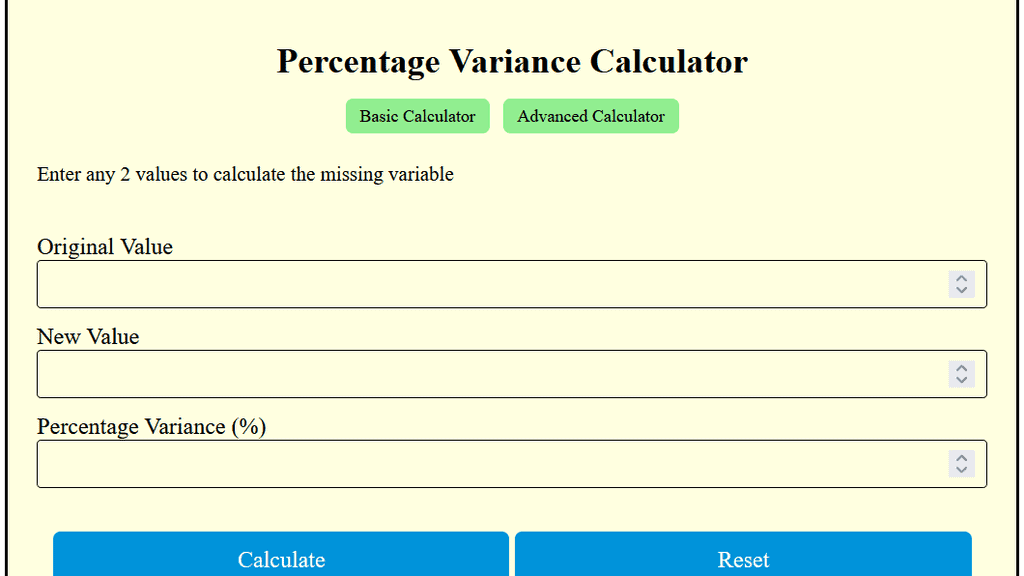 Percentage Variance Calculator - Area Calculators