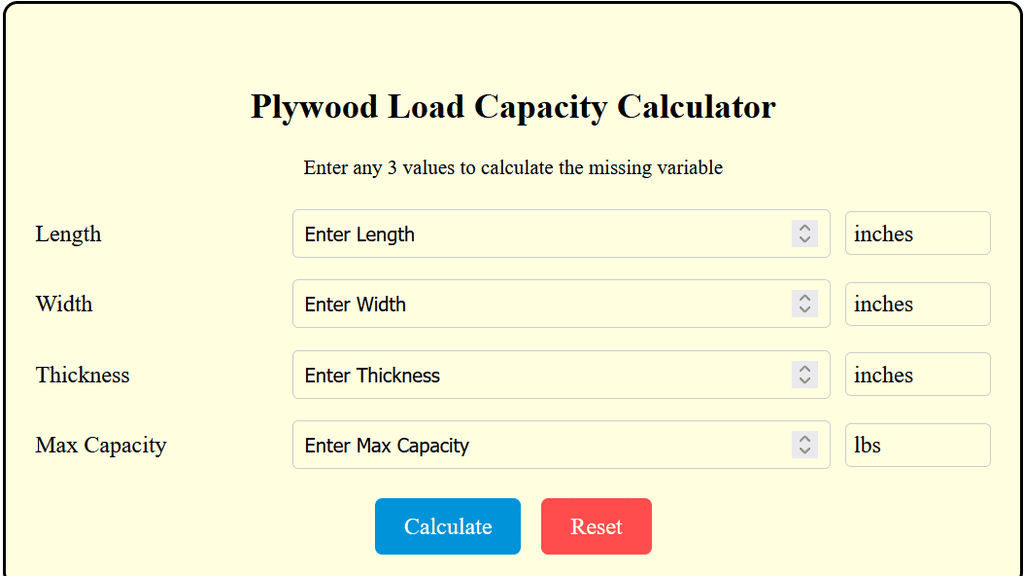 Plywood Load Capacity Calculator - Area Calculators