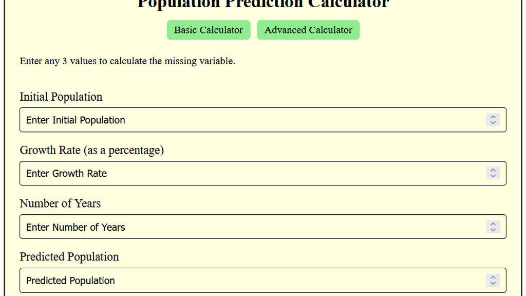 Population Prediction Calculator - Area Calculators