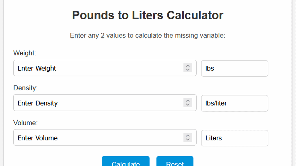 Pounds To Liters Calculator [ Lbs to Liters Converter 2025 ]