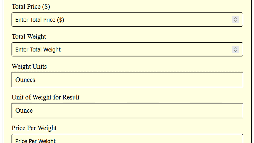 Price Per Ounce Calculator - Area Calculators
