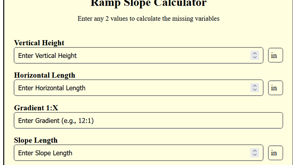 Ramp Slope Calculator [ Wheelchair Ramp, Gradient, Loading ]
