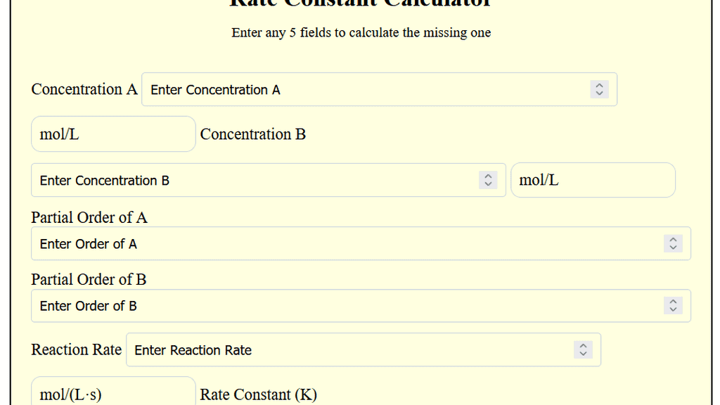 Rate Constant Calculator - Area Calculators
