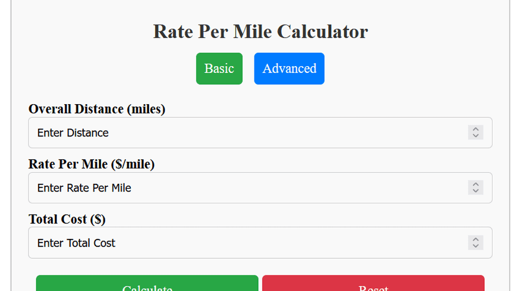 Rate Per Mile Calculator - Area Calculators